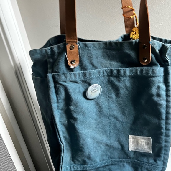 Feed | Bags | Teal Canvas Tote With Brown Leather Straps | Poshmark